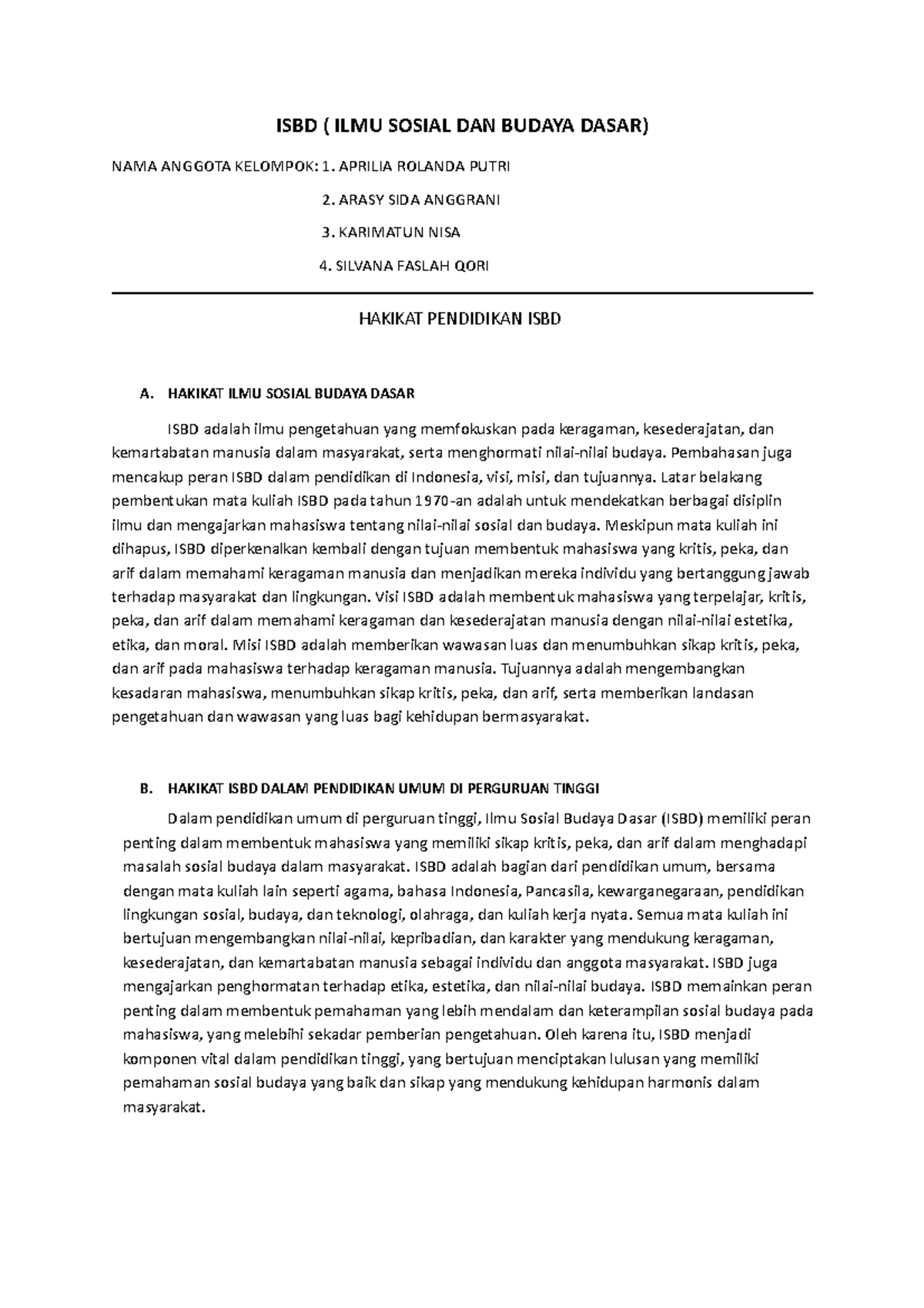 Rangkuman ISBD BAB 2 - isbd - ISBD ( ILMU SOSIAL DAN BUDAYA DASAR) NAMA ANGGOTA KELOMPOK: 1 ...