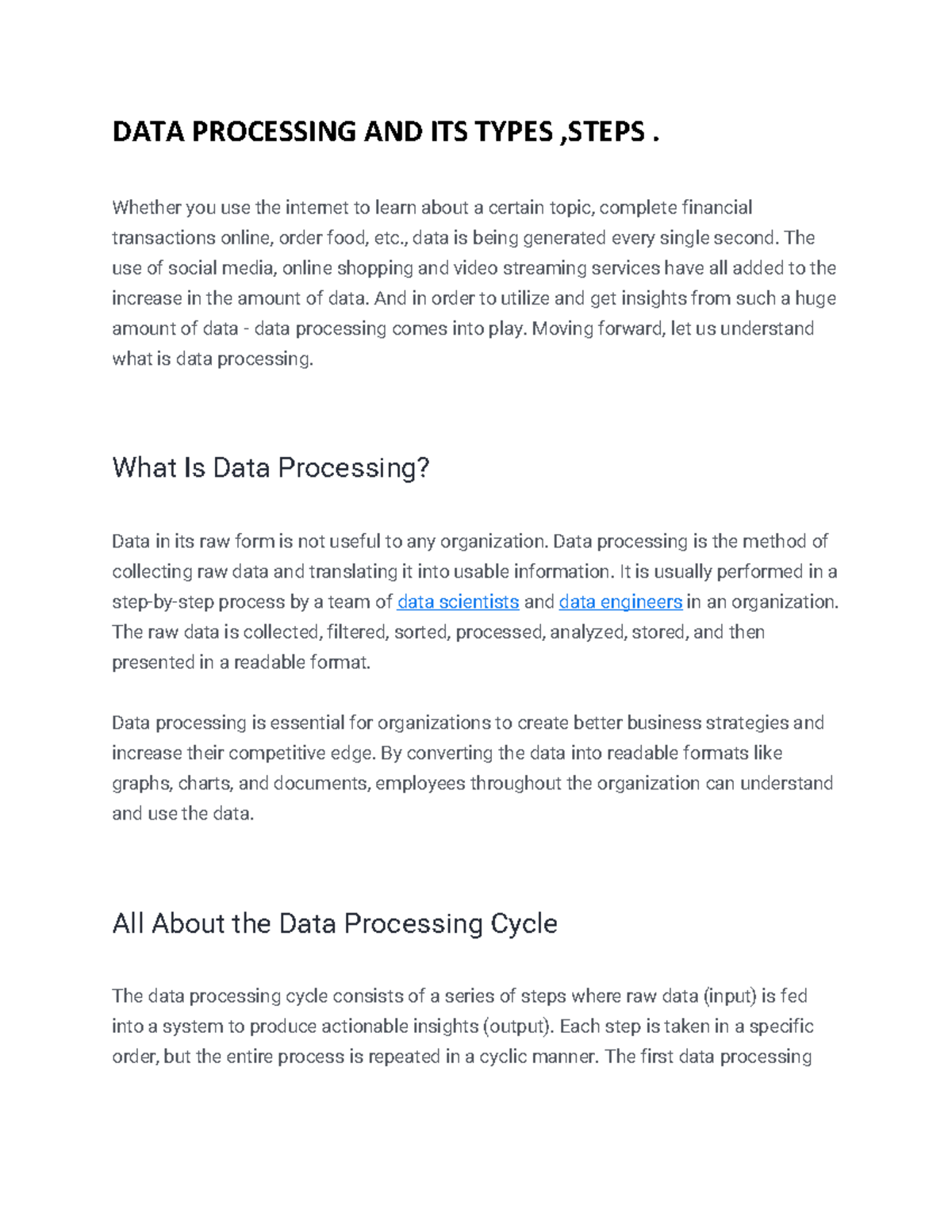 Data Processing And Its Types Data Processing And Its Types Steps