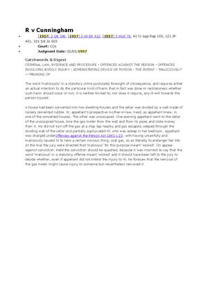 Nedrick - Detailed facts, judgement, and case analysis for the topic of ...
