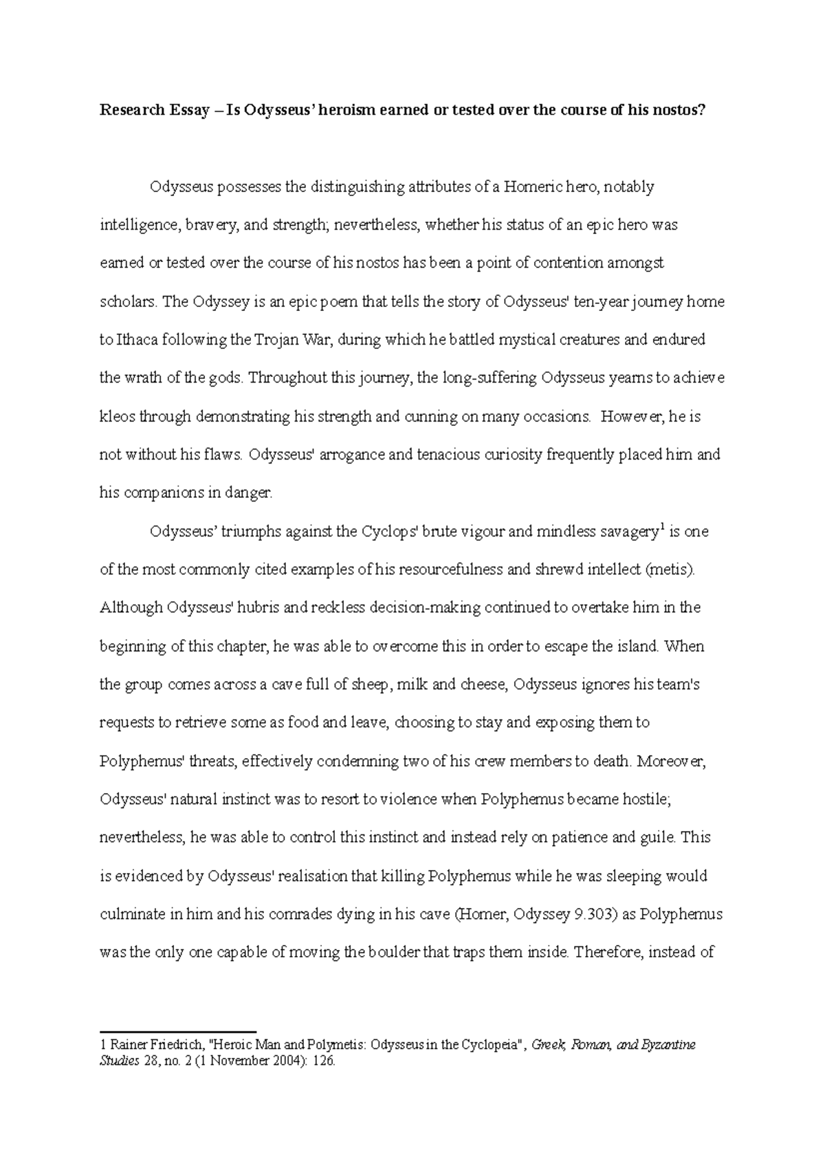 Research Essay - Is Odysseus’ heroism earned or tested over the course ...