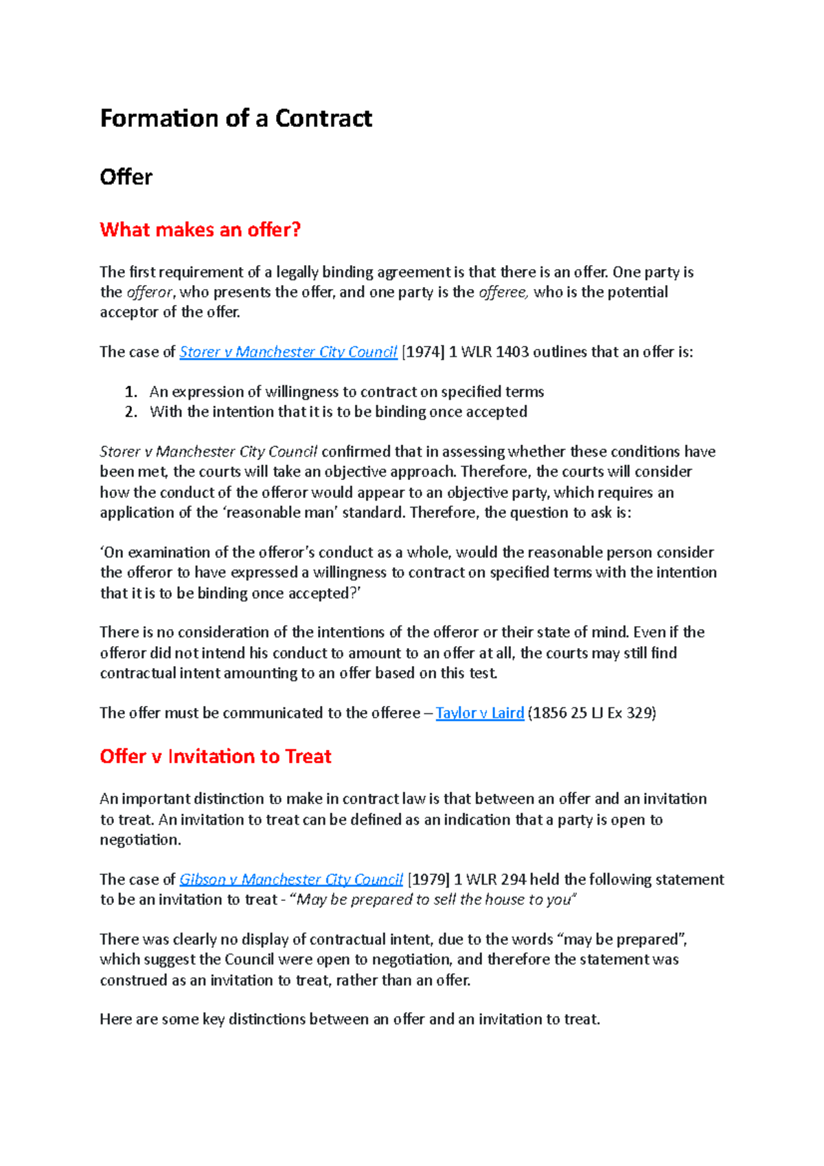 Formation of a Contract - Formation of a Contract Offer What makes an ...