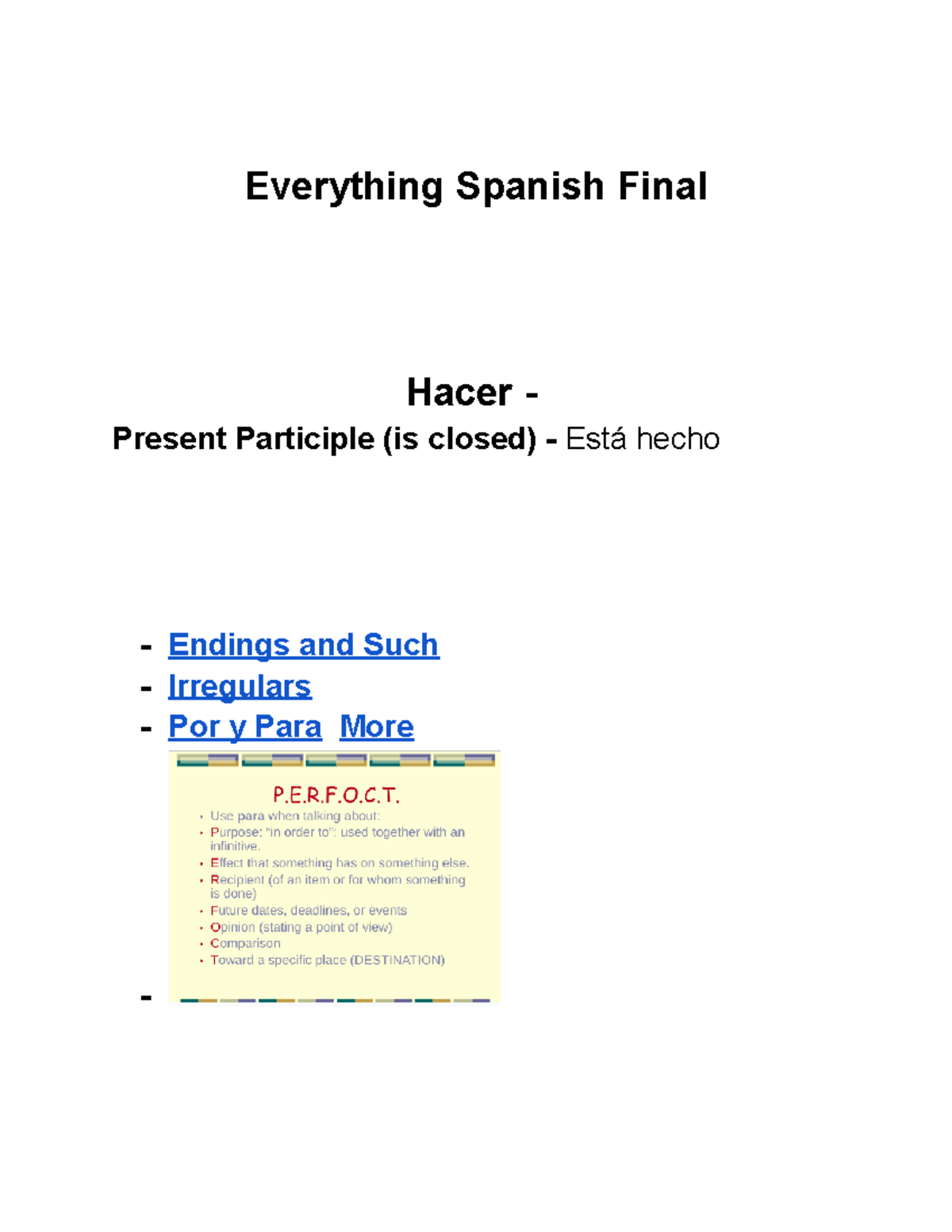 Everything Spanish Final - Everything Spanish Final Hacer - Present ...