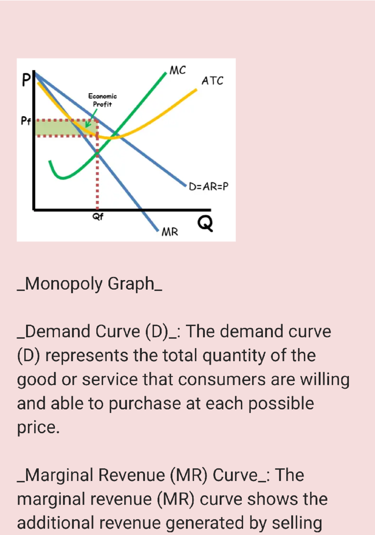 Monopoly 2 - SHORT SUMMARY - MC P ATC Economic Profit Pf Qf Q MR ...