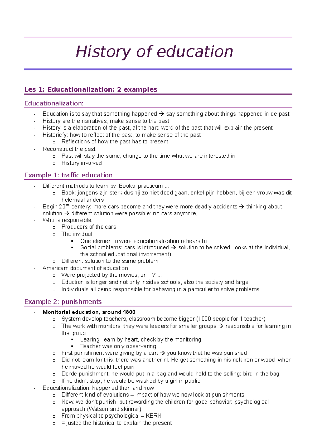 History of education Samenvatting van de teksten - History of education ...