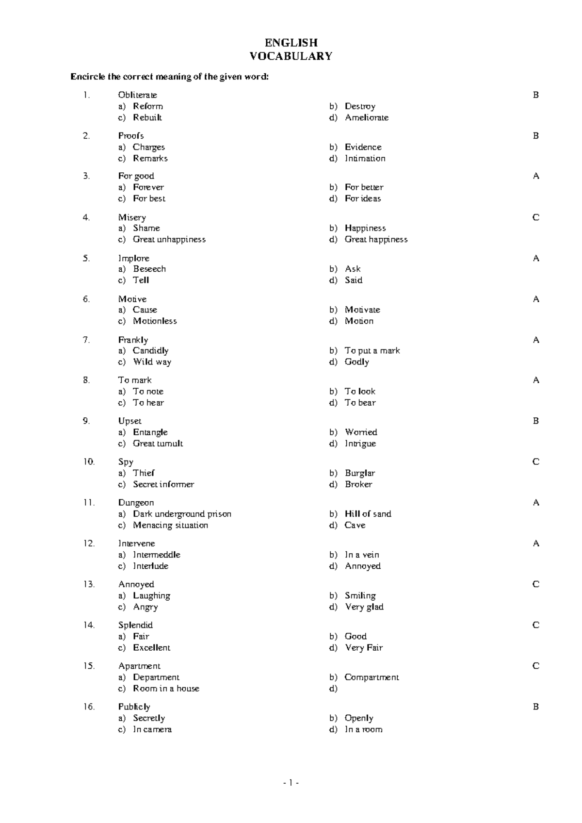 Vocabulary for Functional English (HS-104) - Encircle the correct ...