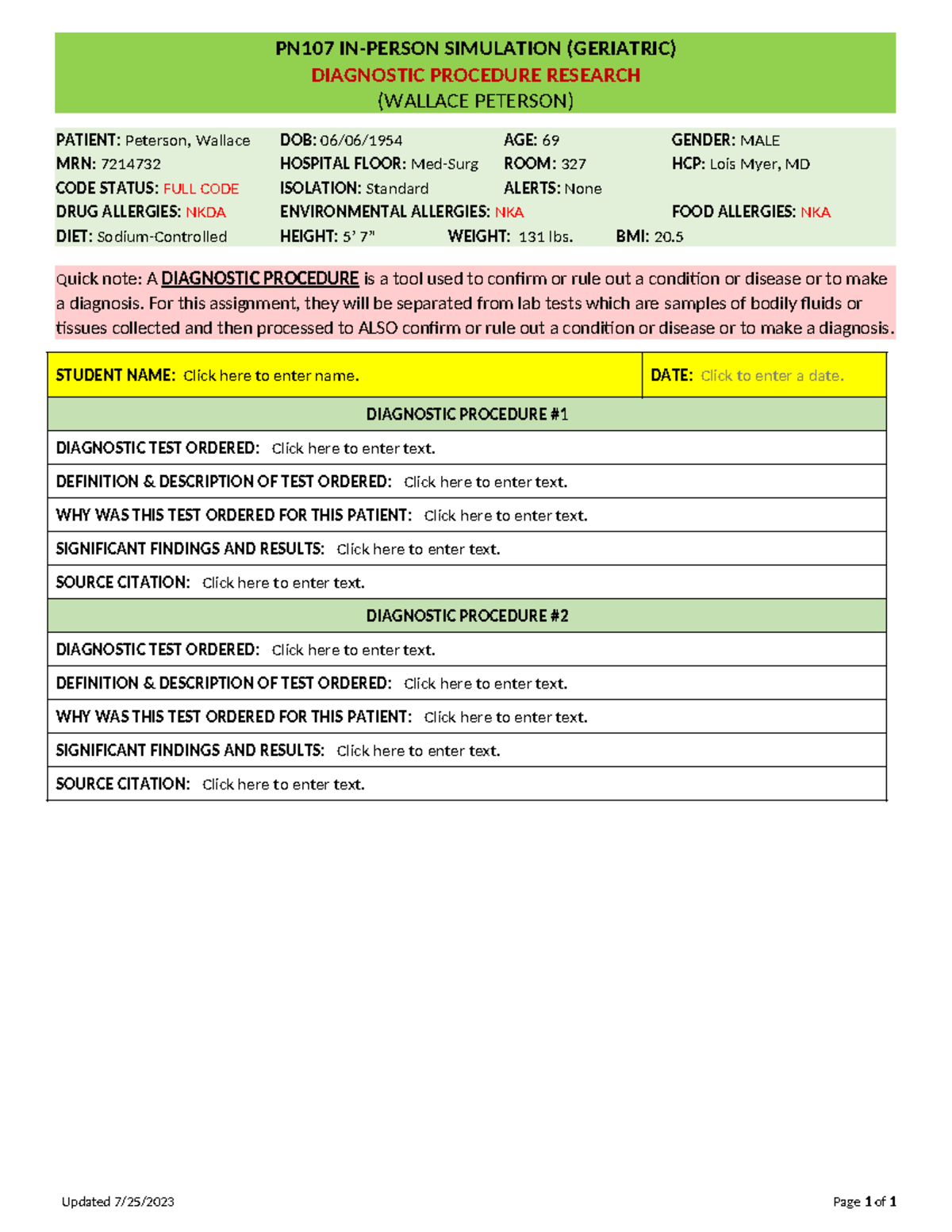 PN107 SIM - Diagnostic Procedure Research (Wallace Peterson)-1 - PN107 ...