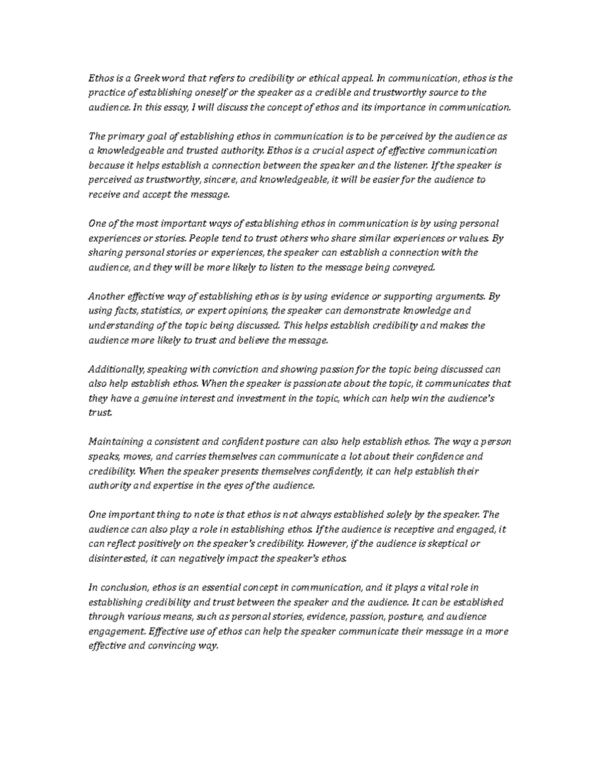 Rhetorical Essay - Discuss The Concept Of Ethos And How It Is Used To ...