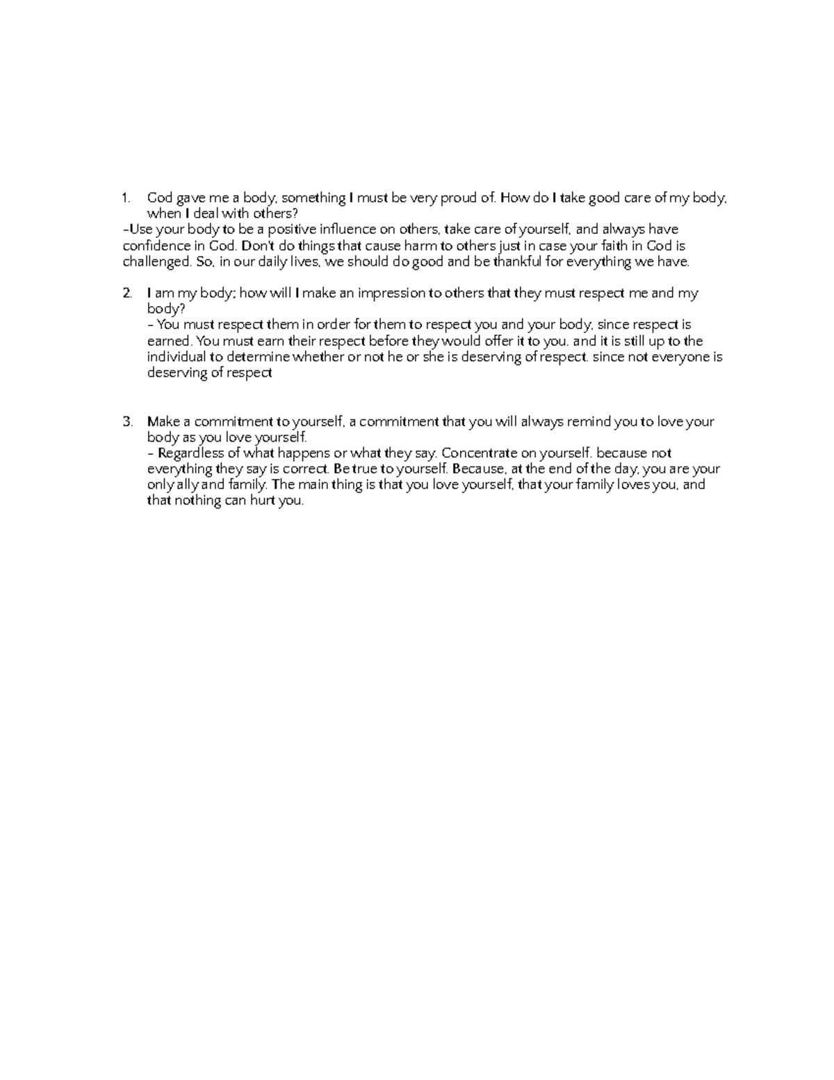 Creative Writing activity 1 - God gave me a body, something I must be ...