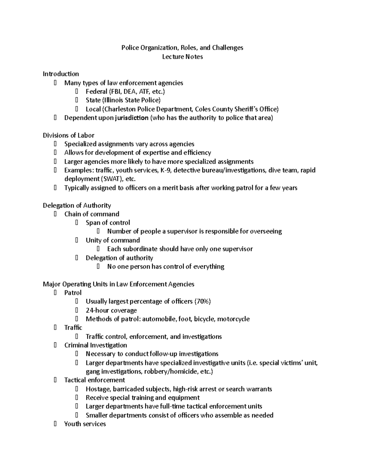 Module 4 Lecture Notes - Police Organization, Roles, and Challenges ...