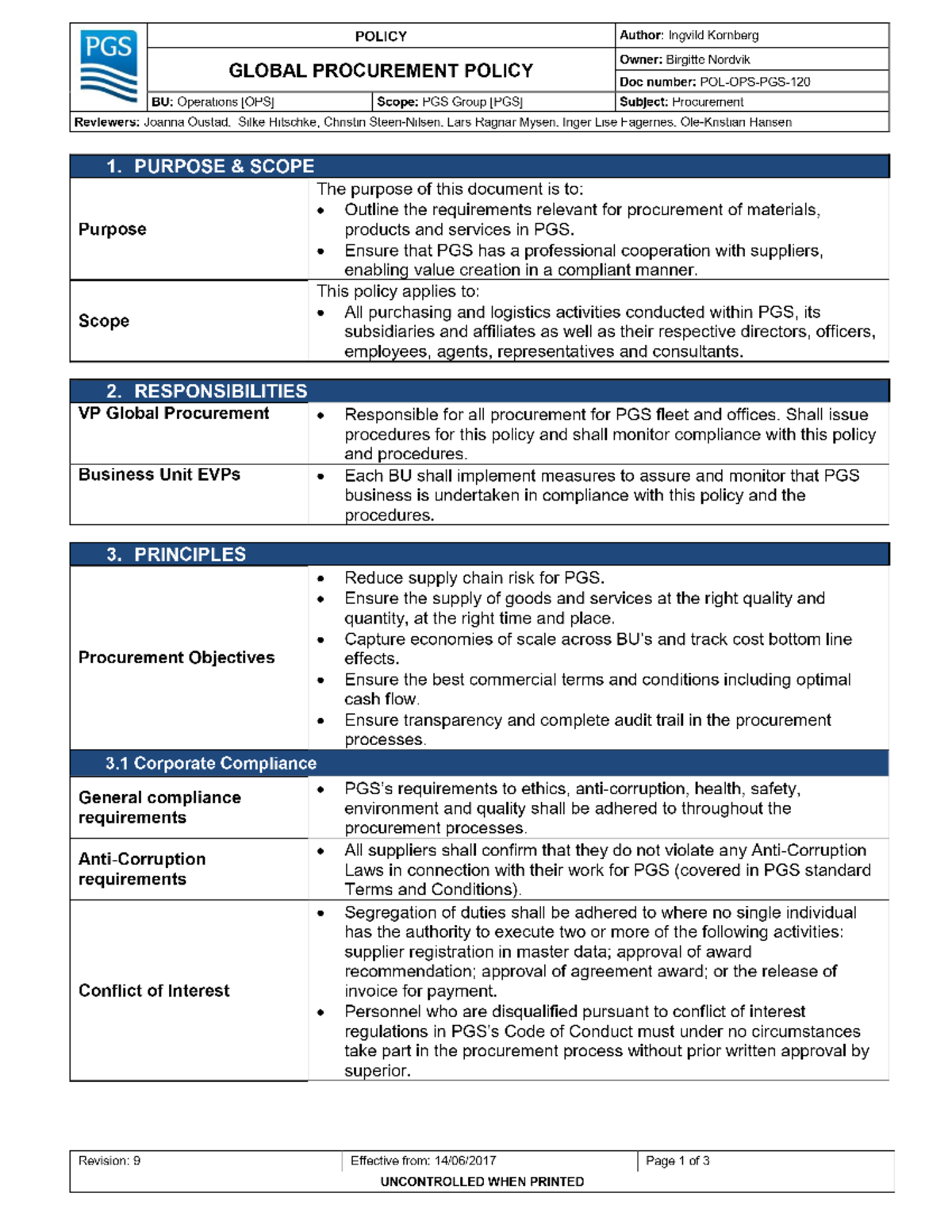 Global Procurement Policy - pol-ops-pgs-120 - POLICY Author: Ingvild ...
