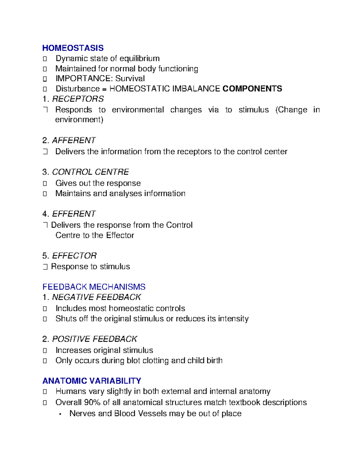 Homeostasis - SUMMARY - HOMEOSTASIS Dynamic state of equilibrium ...