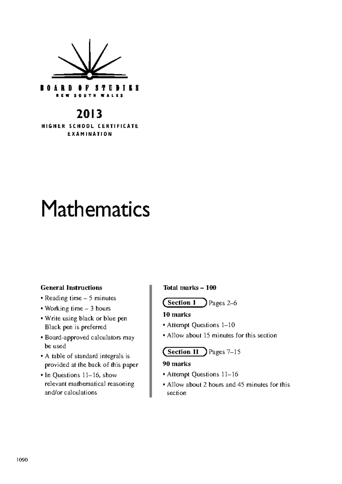 From NESA Maths 2013 HSC - 2013 H I G H E R S C H O O L C E R T I F I C ...