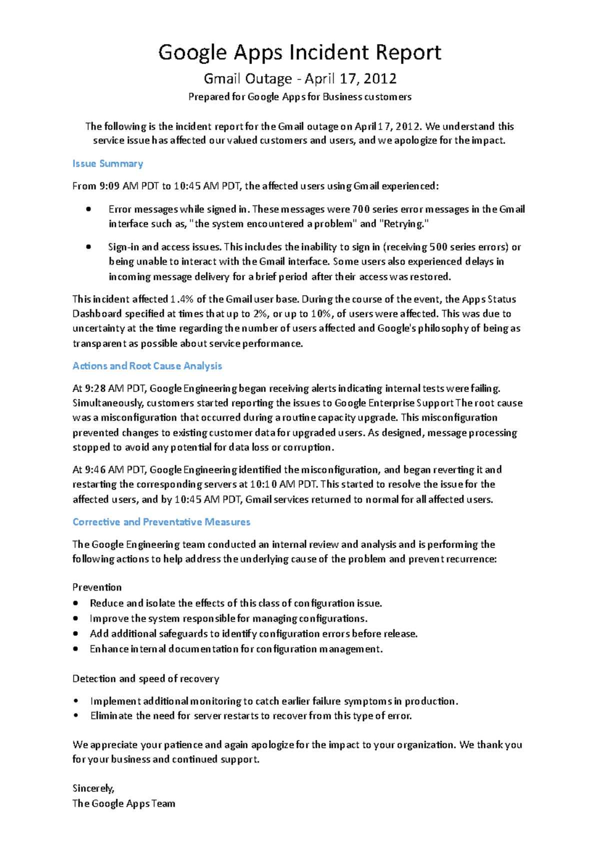 Incident-report - Incident report example - Google Apps Incident Report ...