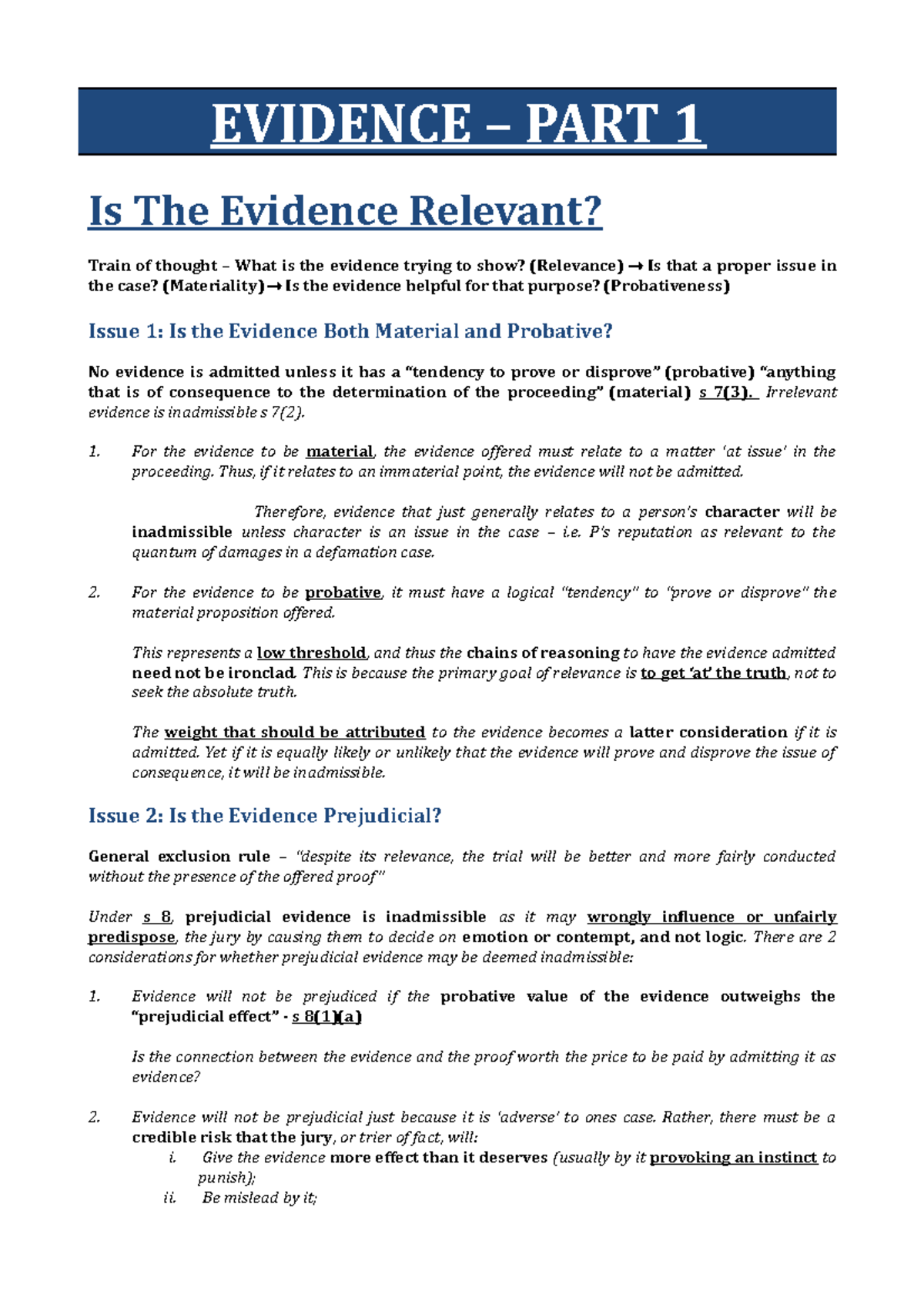 Evidence – PART 1 - EVIDENCE – PART 1 Is The Evidence Relevant? Train ...