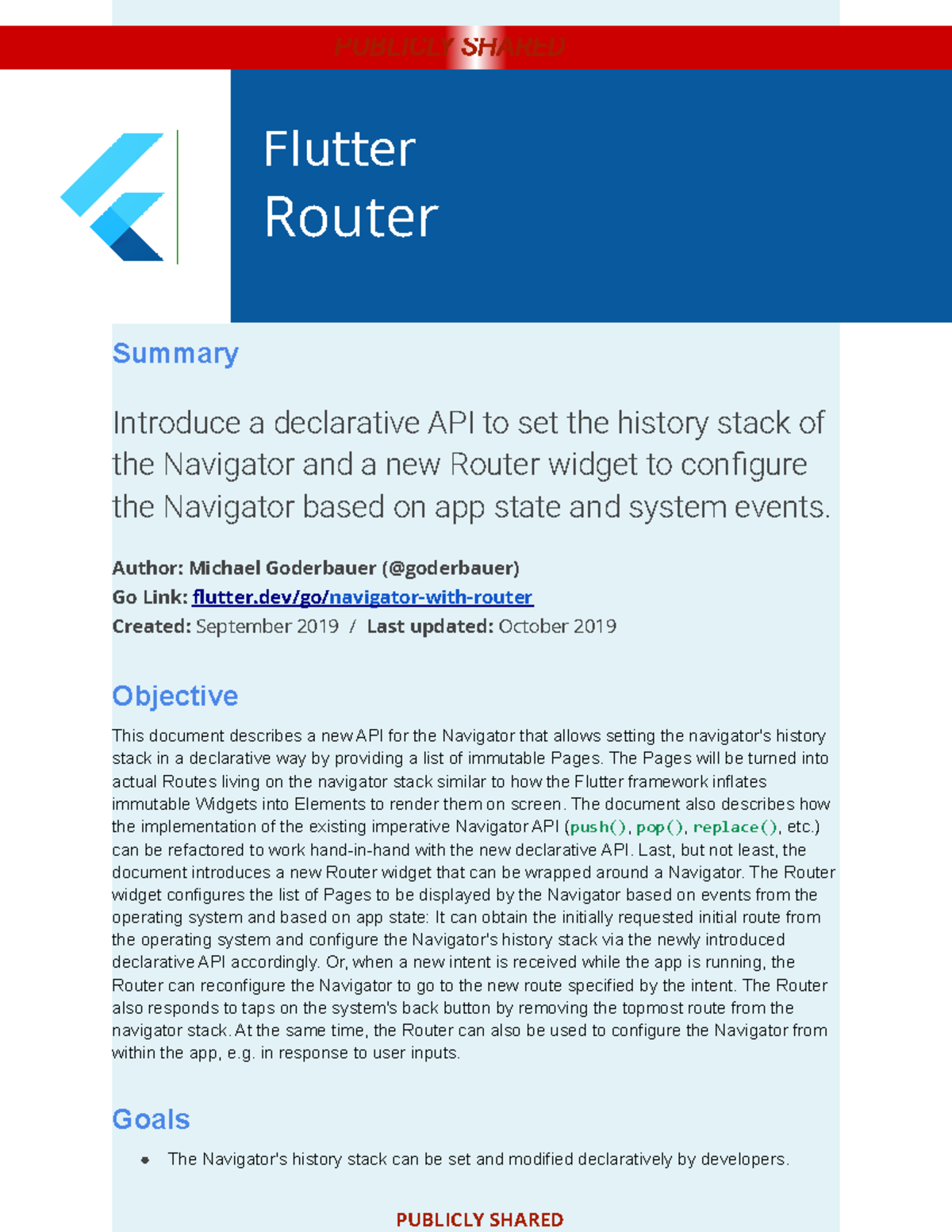 Router ( Publicly Shared) - Summary Introduce a declarative API to set ...