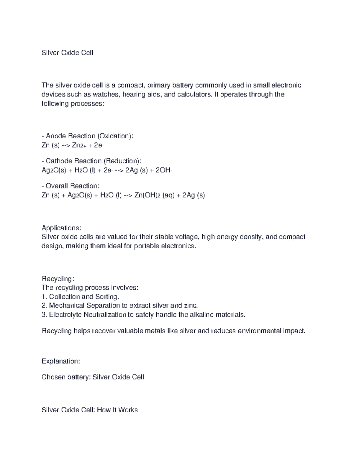 Document 6 - hjbjkgi - Silver Oxide Cell The silver oxide cell is a ...