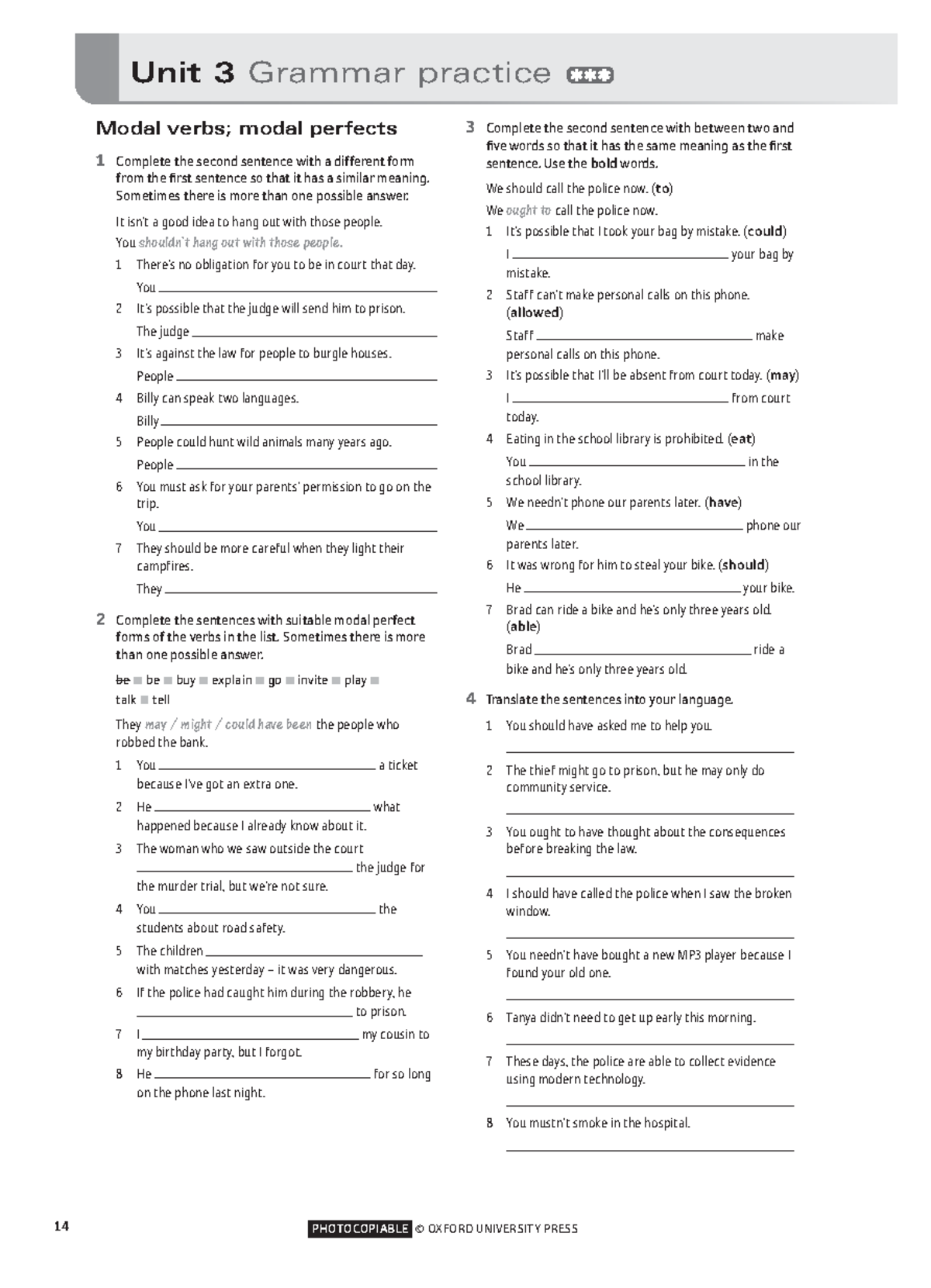 grammar unit 3 3star bachillerato - PHOTOCOPIABLE © OXFORD UNIVERSITY ...