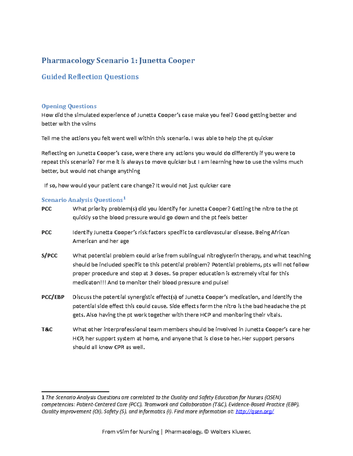 Cooper debrief - Pharmacology Scenario 1: Junetta Cooper Guided ...
