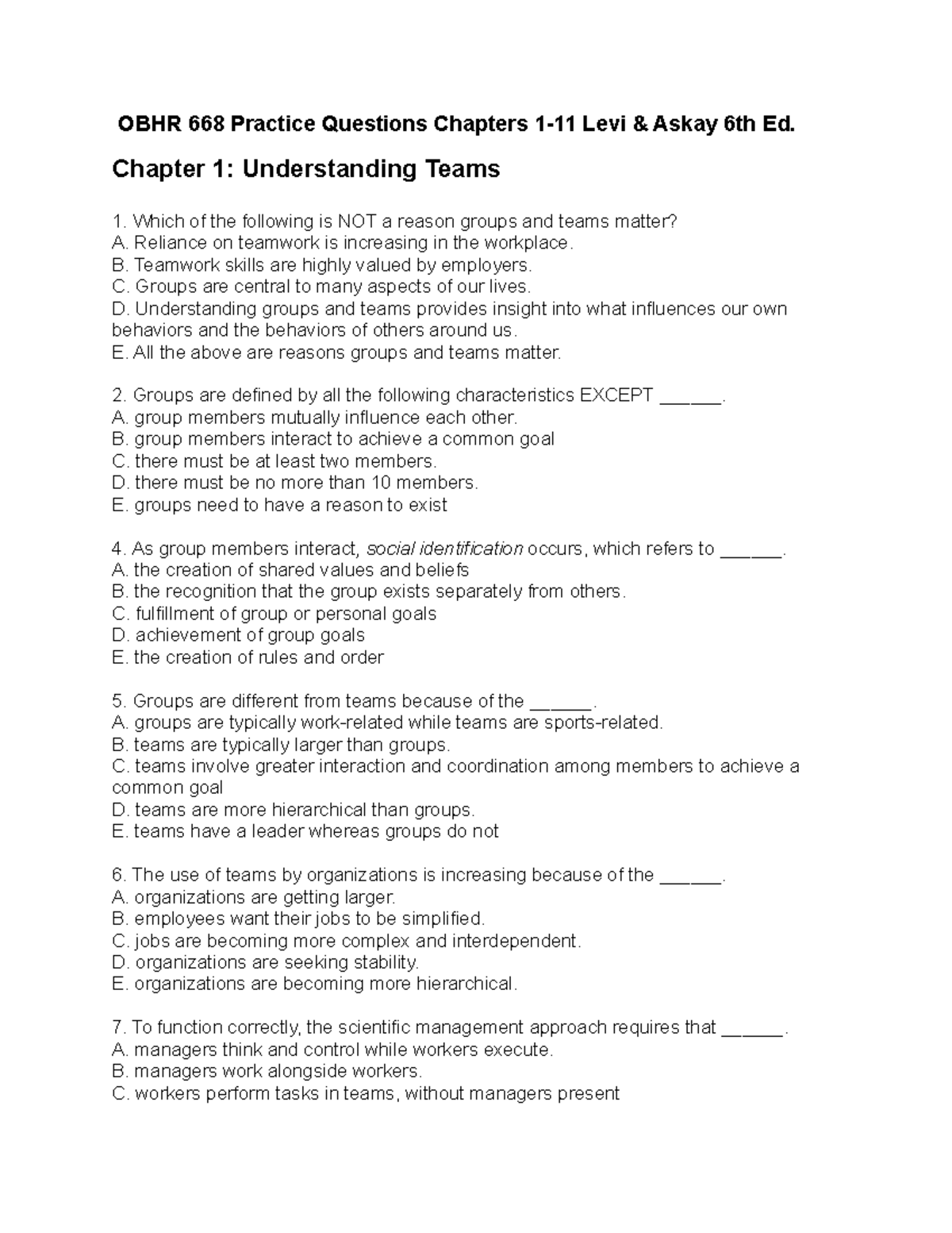 OBHR 668 - Mid Term Test Bank - OBHR 668 Practice Questions Chapters 1 ...