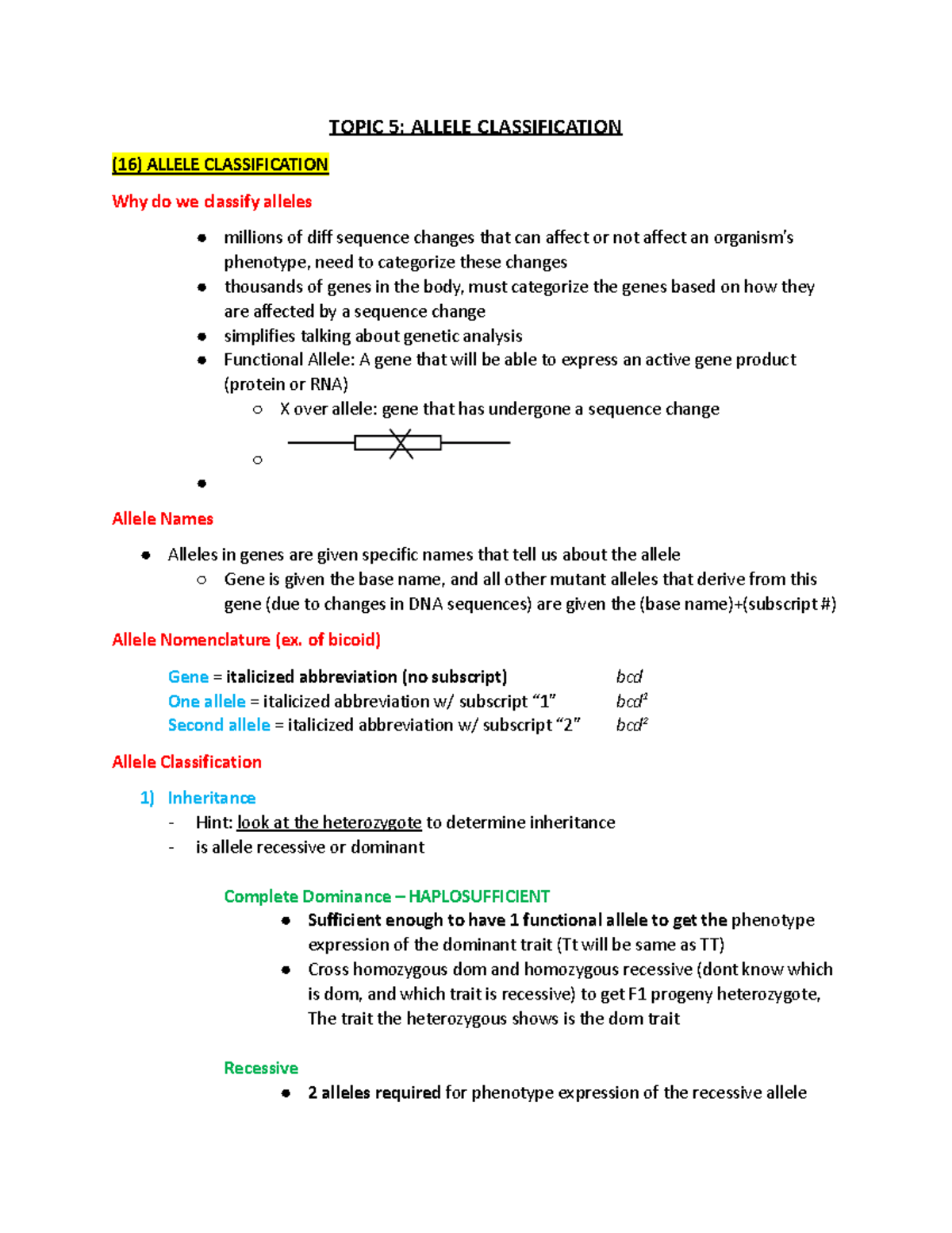 Copy of Week 5 - Genetics - TOPIC 5: ALLELE CLASSIFICATION (16) ALLELE ...