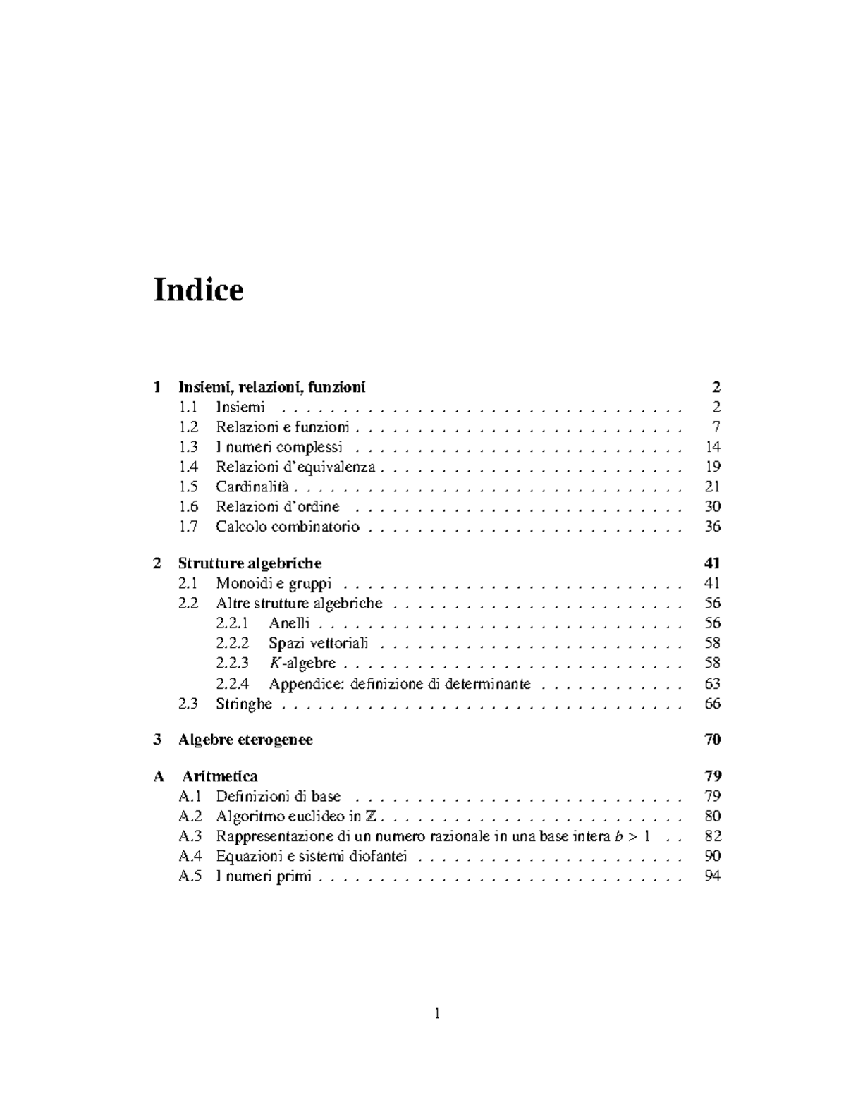 Algebra 19 20 - Indice 1 Insiemi, relazioni, funzioni 1 Insiemi 1 ...
