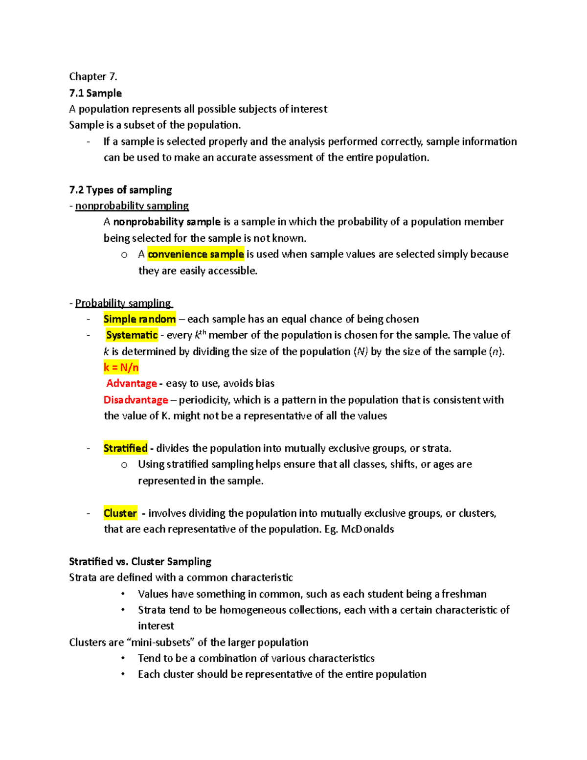 Qmb Chapter 7,8 - lecture notes from class - Chapter 7. 7 Sample A ...