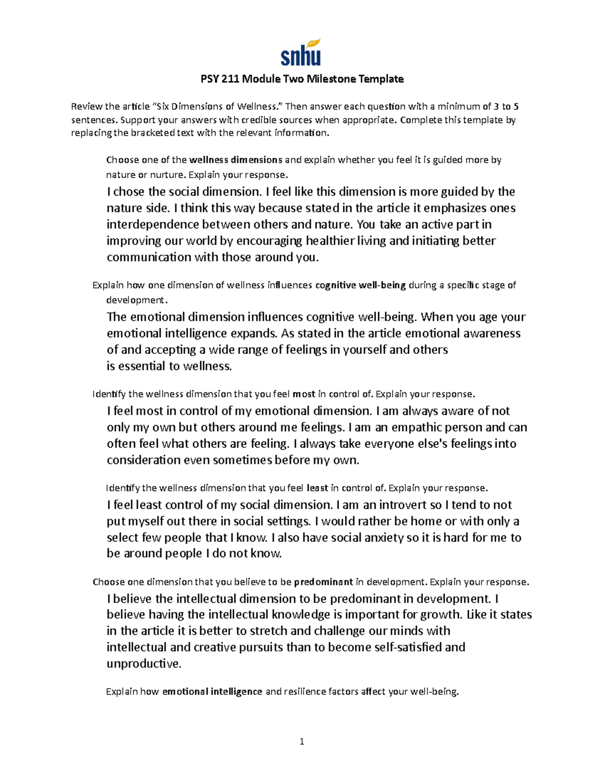 PSY 211 Module Two Milestone Template - PSY 211 Module Two Milestone Template Review the article ...