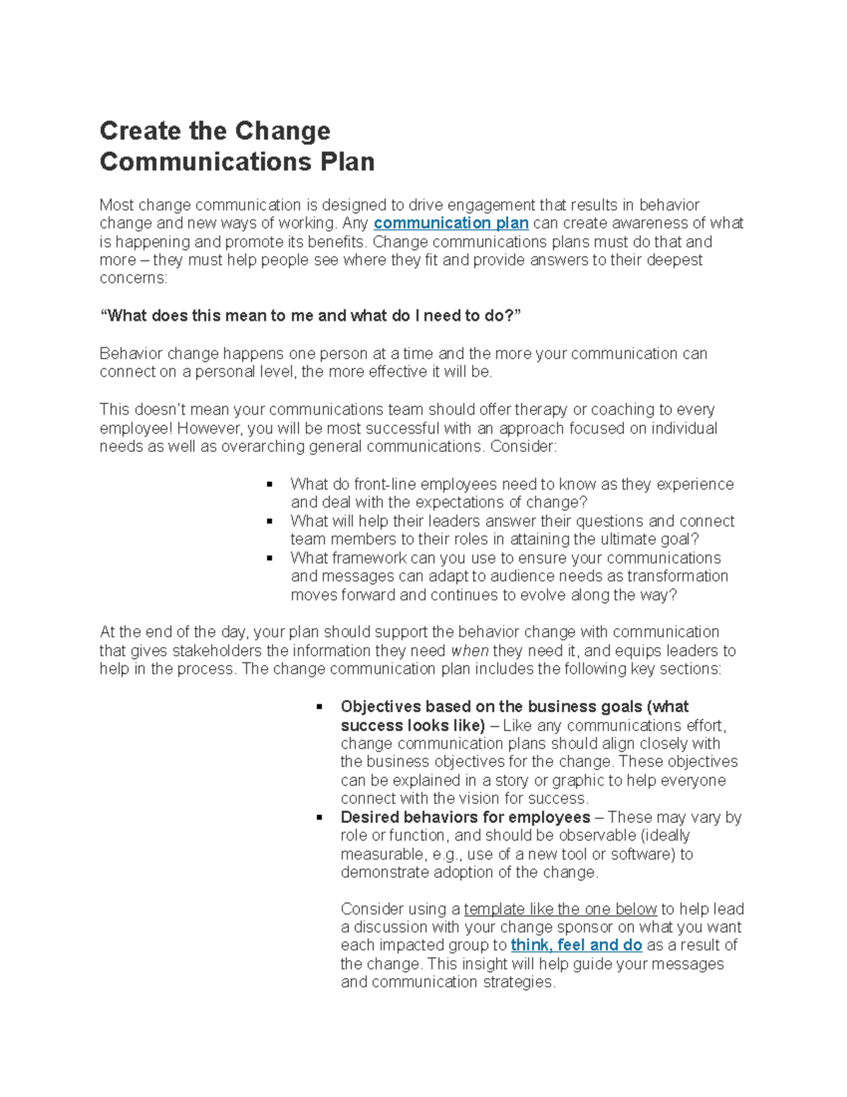 Create the Change communication plan - Create the Change Communications ...