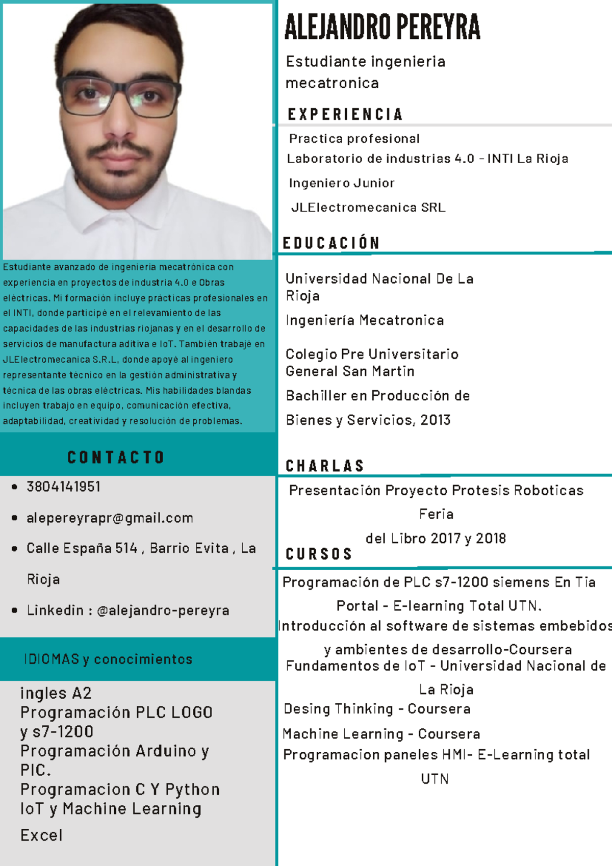 Curriculum - Hector Alejandro Pereyra Vargas - E D U C A C I Ó N 3804141951 alepereyrapr@gmail ...