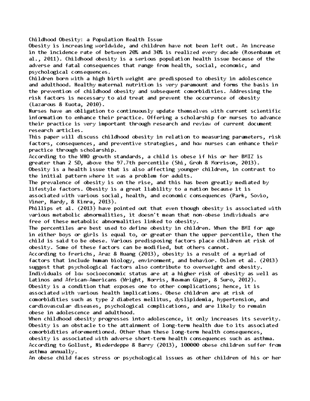 Doc1 - Nil - Childhood Obesity: a Population Health Issue Obesity is ...