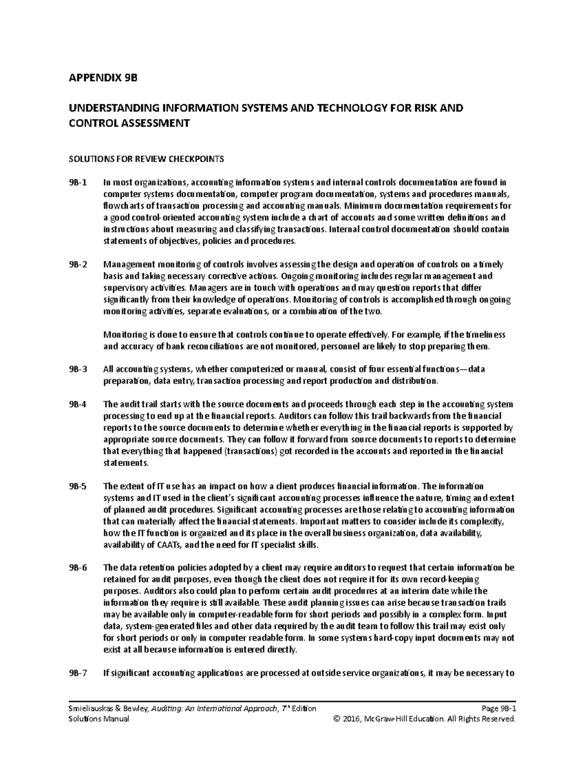Chapter 9B Solutions - APPENDIX 9B UNDERSTANDING INFORMATION SYSTEMS ...