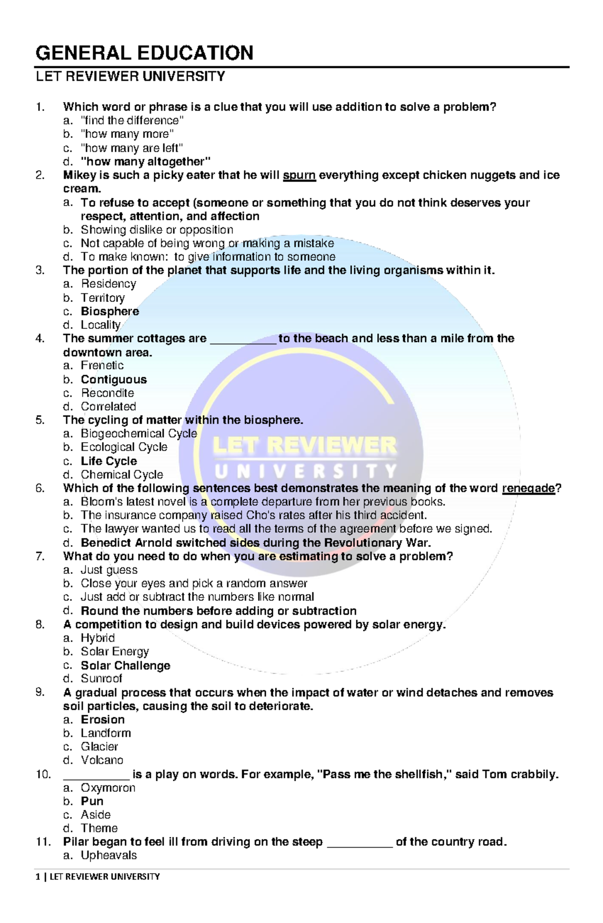 General Education J - Review for LET notes - GENERAL EDUCATION LET ...