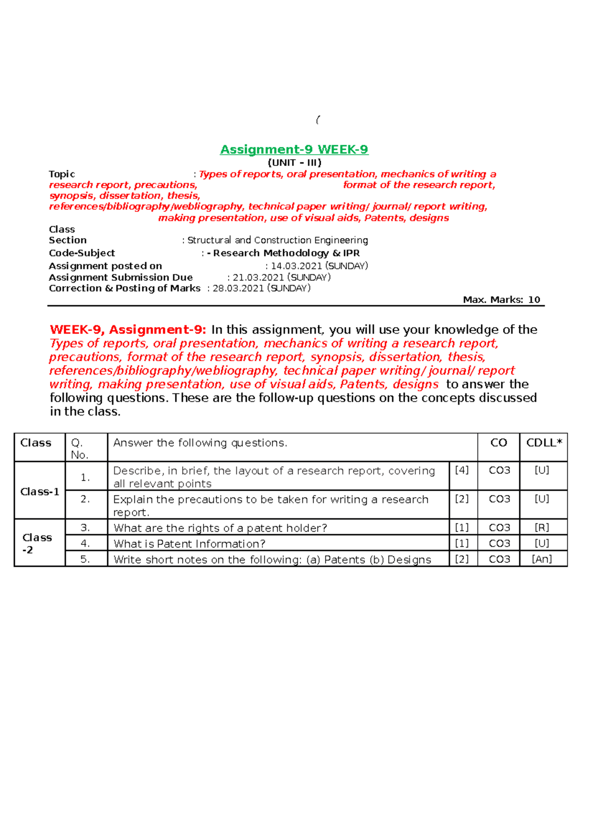 Week-9 Assignment-9 - Fhcxxc - ( Assignment-9 WEEK- (UNIT – III) Topic : Types of reports, oral ...