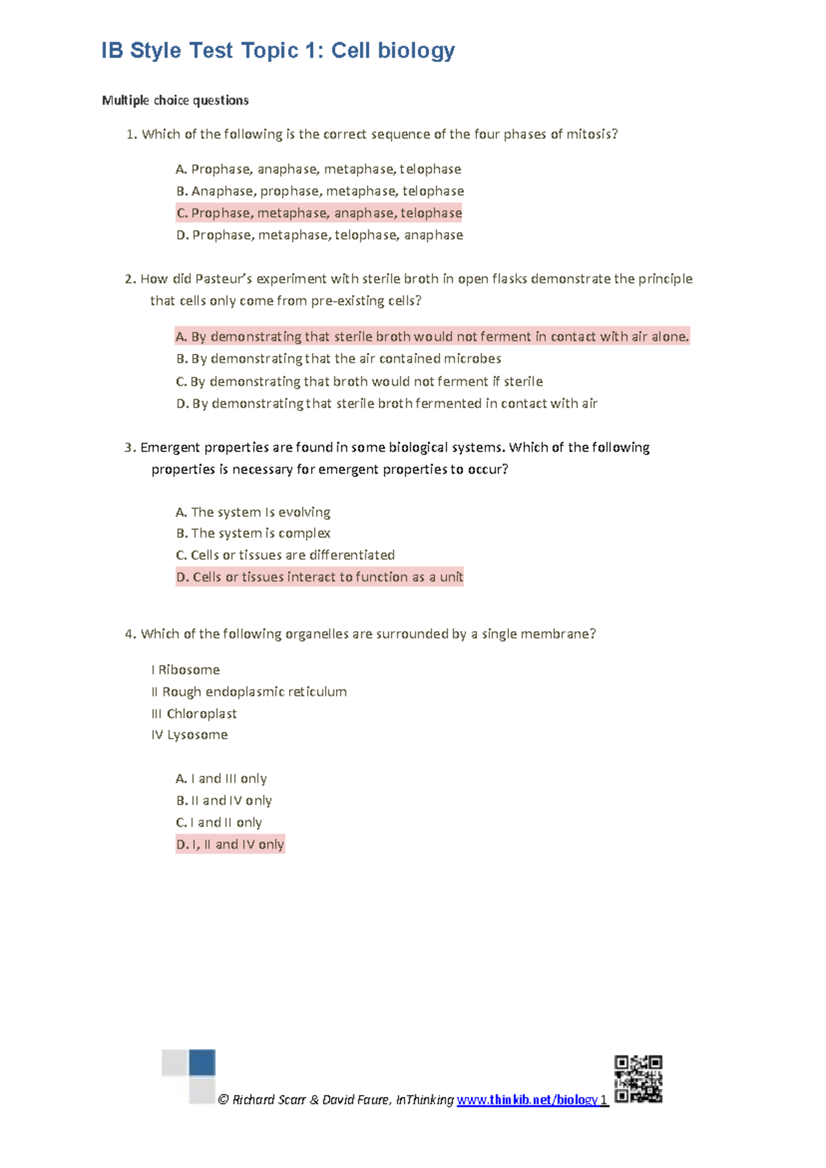 Cell biology - Multiple choice questions Which of the following is the ...