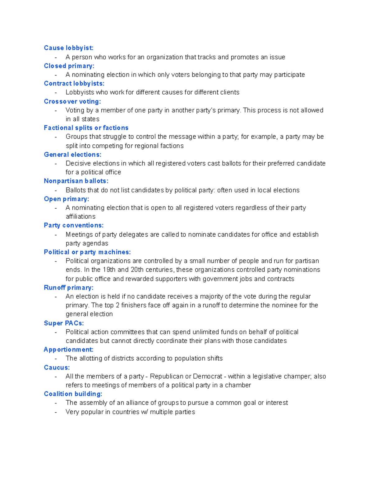 POLS 207 Exam 2 Study Guide - Cause lobbyist: - A person who works for ...