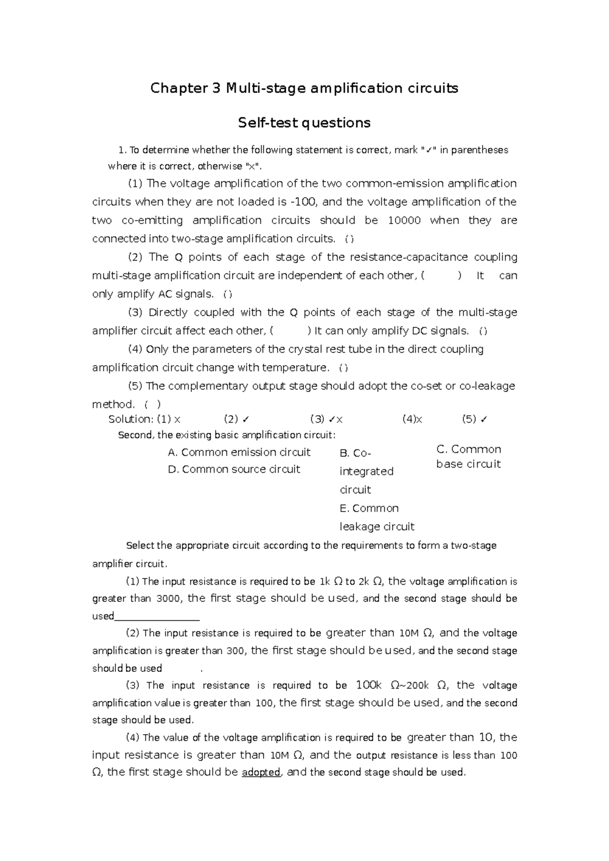 WEEK 3 Multi-stage amplification circuits - Chapter 3 Multi-stage amplification circuits Self ...