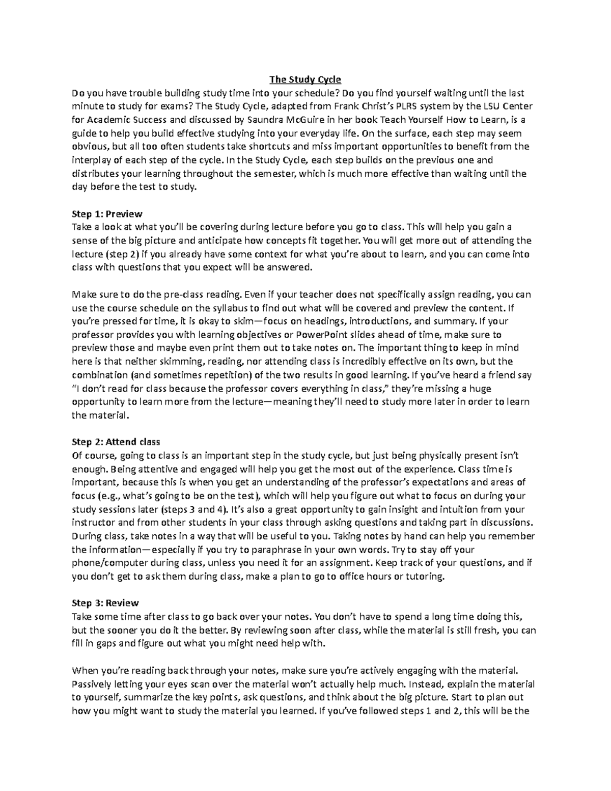 Week 3 Sup. Mat. The Study Cycle - The Study Cycle Do you have trouble ...
