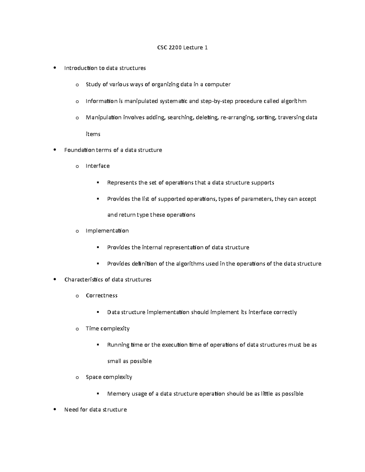 CSC 2200 Lecture 1 - CSC 2200 Lecture 1 Introduction to data structures ...