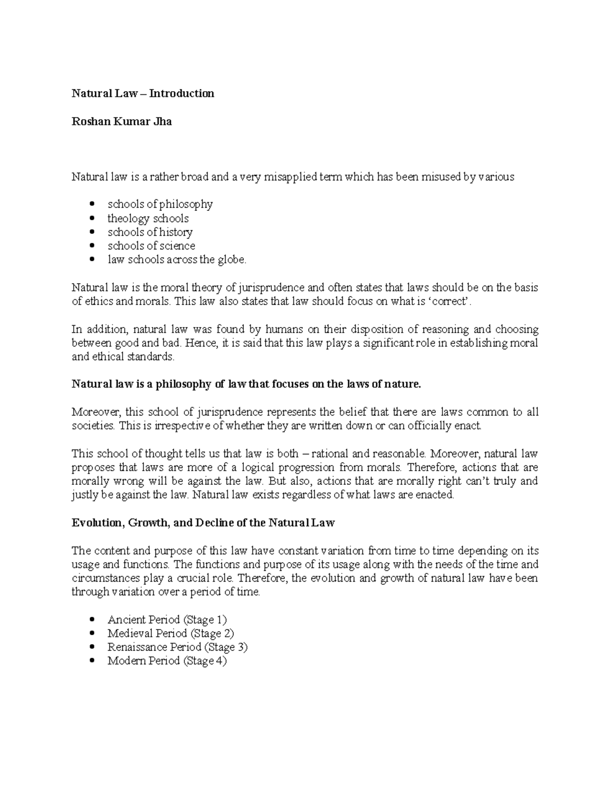 Natural law school - Natural Law – Introduction Roshan Kumar Jha ...