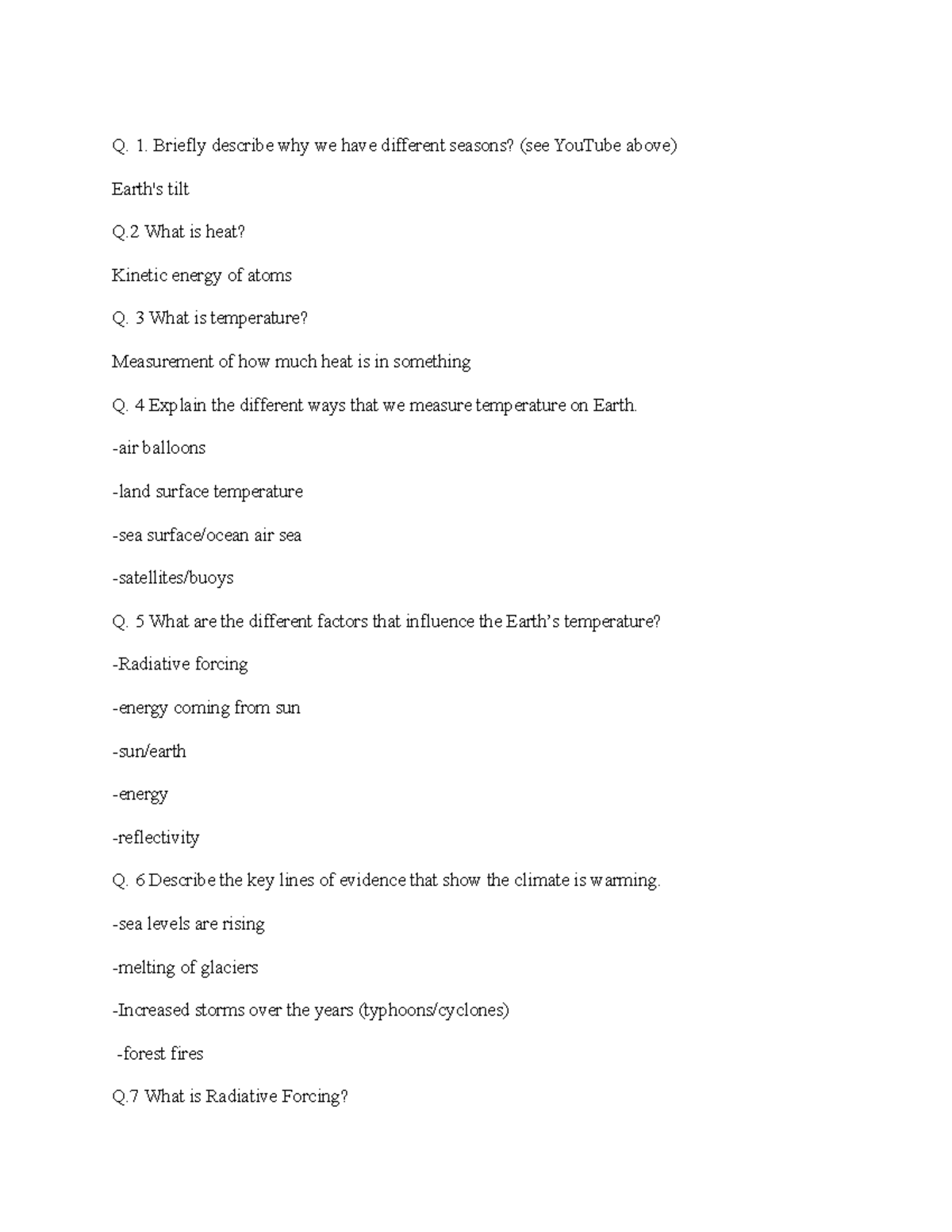 Weather and climate seasons and energy questions - Q. 1. Briefly ...