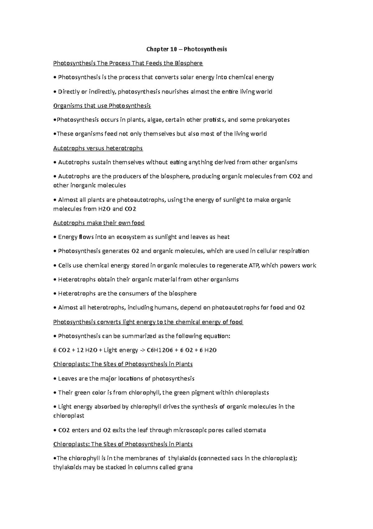 Chapter 10 - Photosynthesis - Chapter 10 – Photosynthesis ...