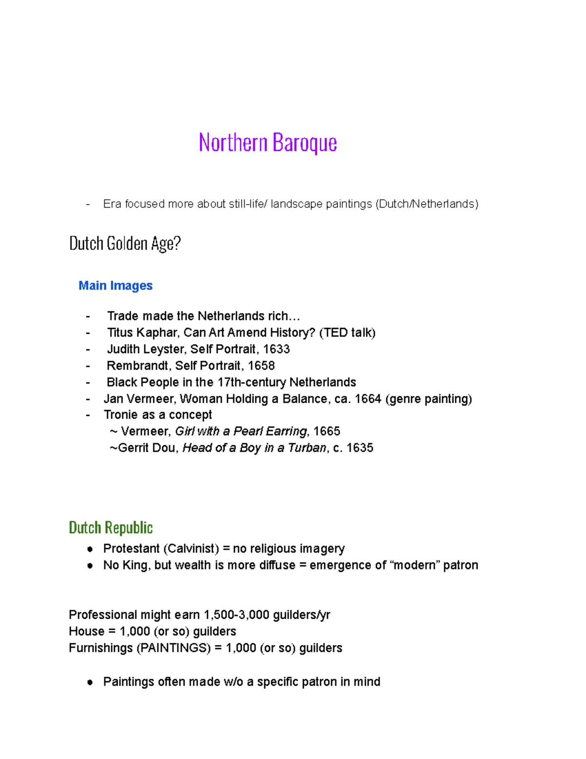 Northern Baroque - These notes talk about important art images that ...