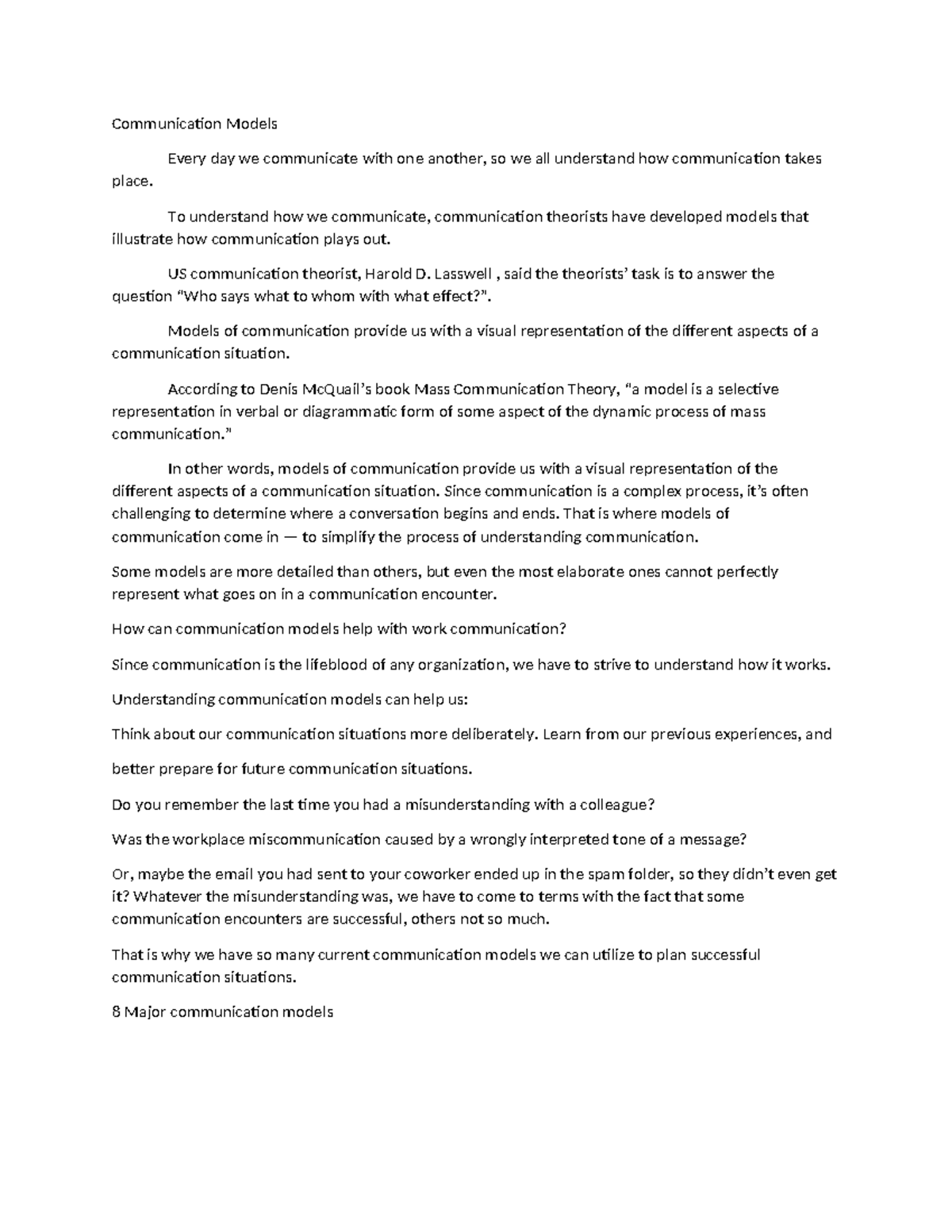 Models-of-Communication - Communication Models Every day we communicate ...