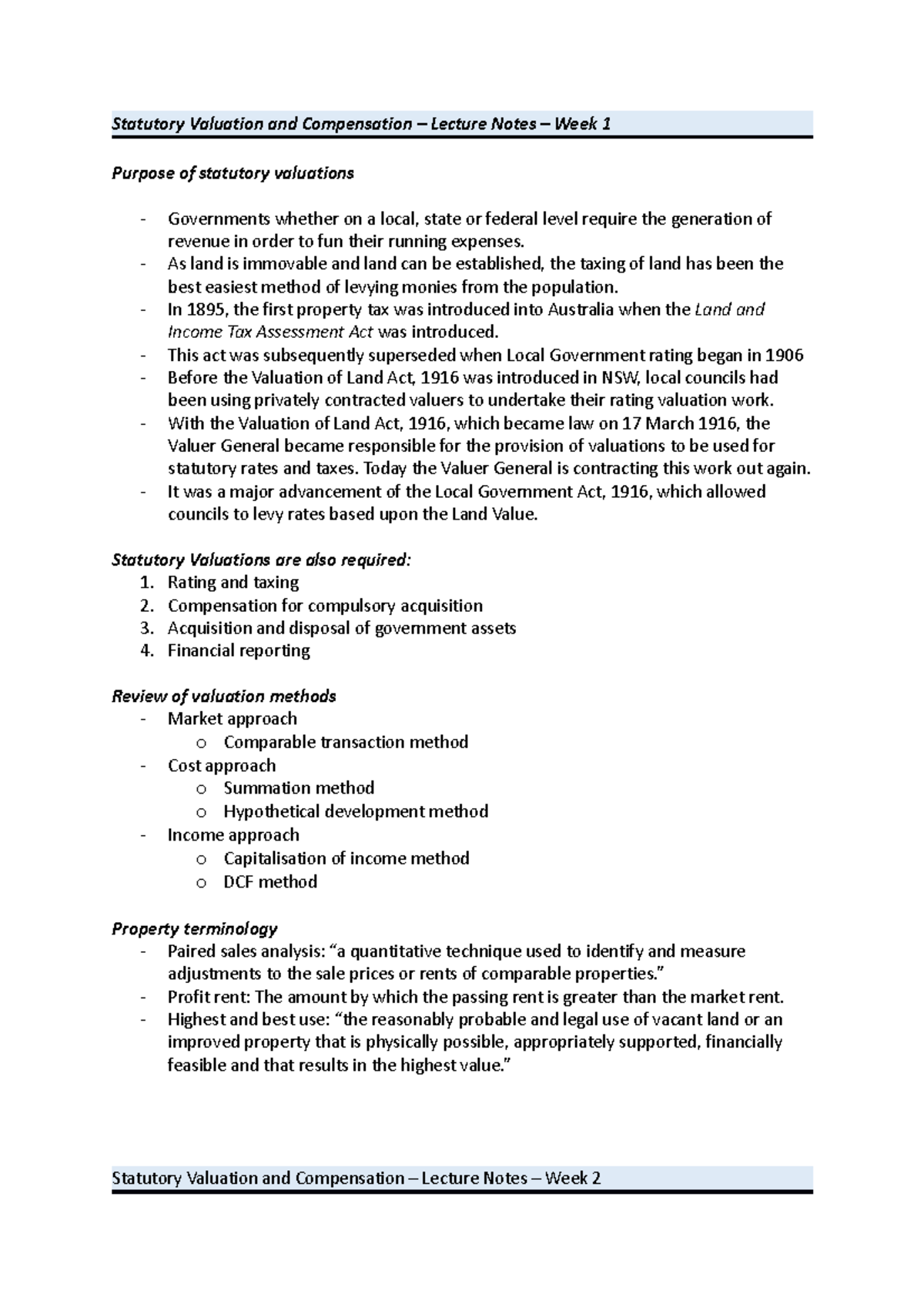 Statutory Valuation and Compensation - Notes - ALL - Statutory ...