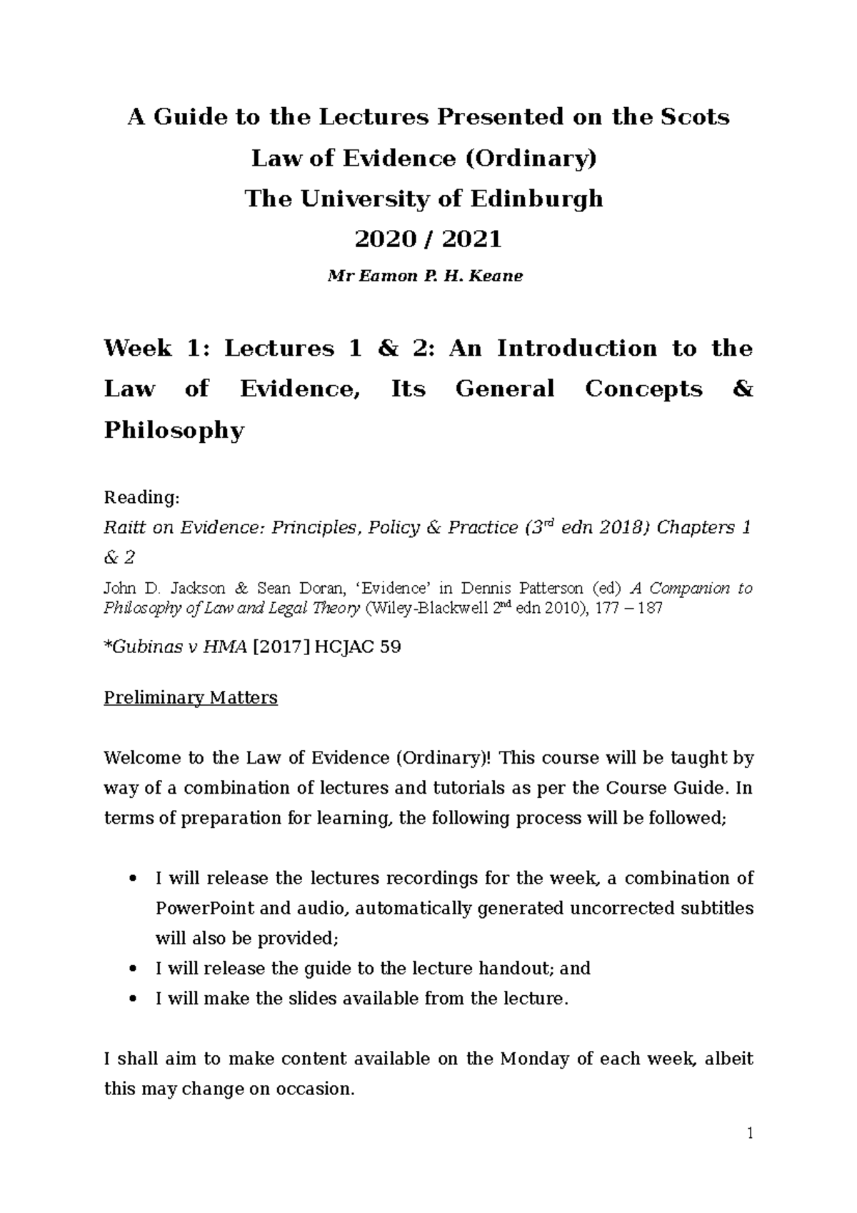 Lecture Guide - Week 1. - Notes - A Guide to the Lectures Presented on ...