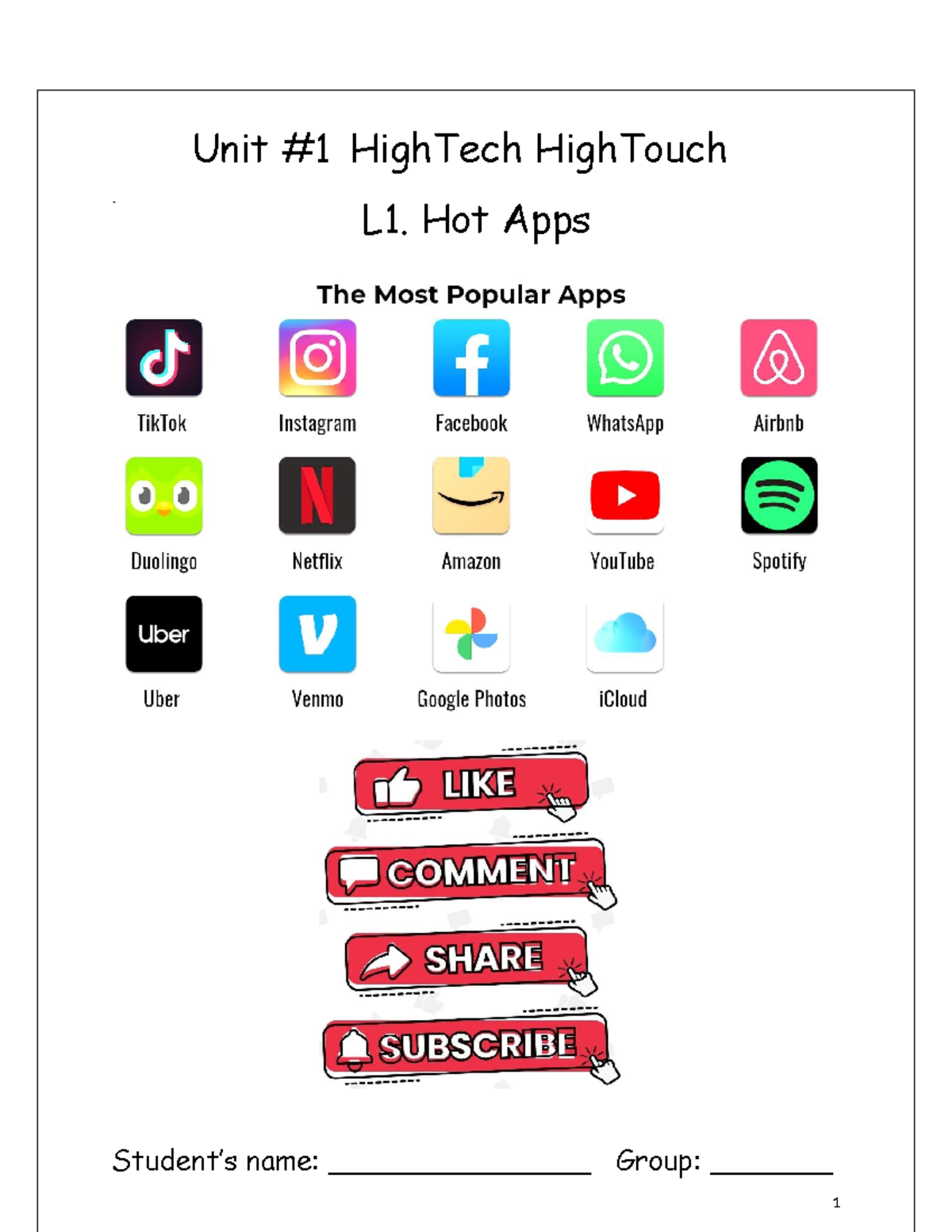 11th U1 - L1 Hot Apps - APUNTES INGLES - Unit # 1 HighTech HighTouch L1 ...