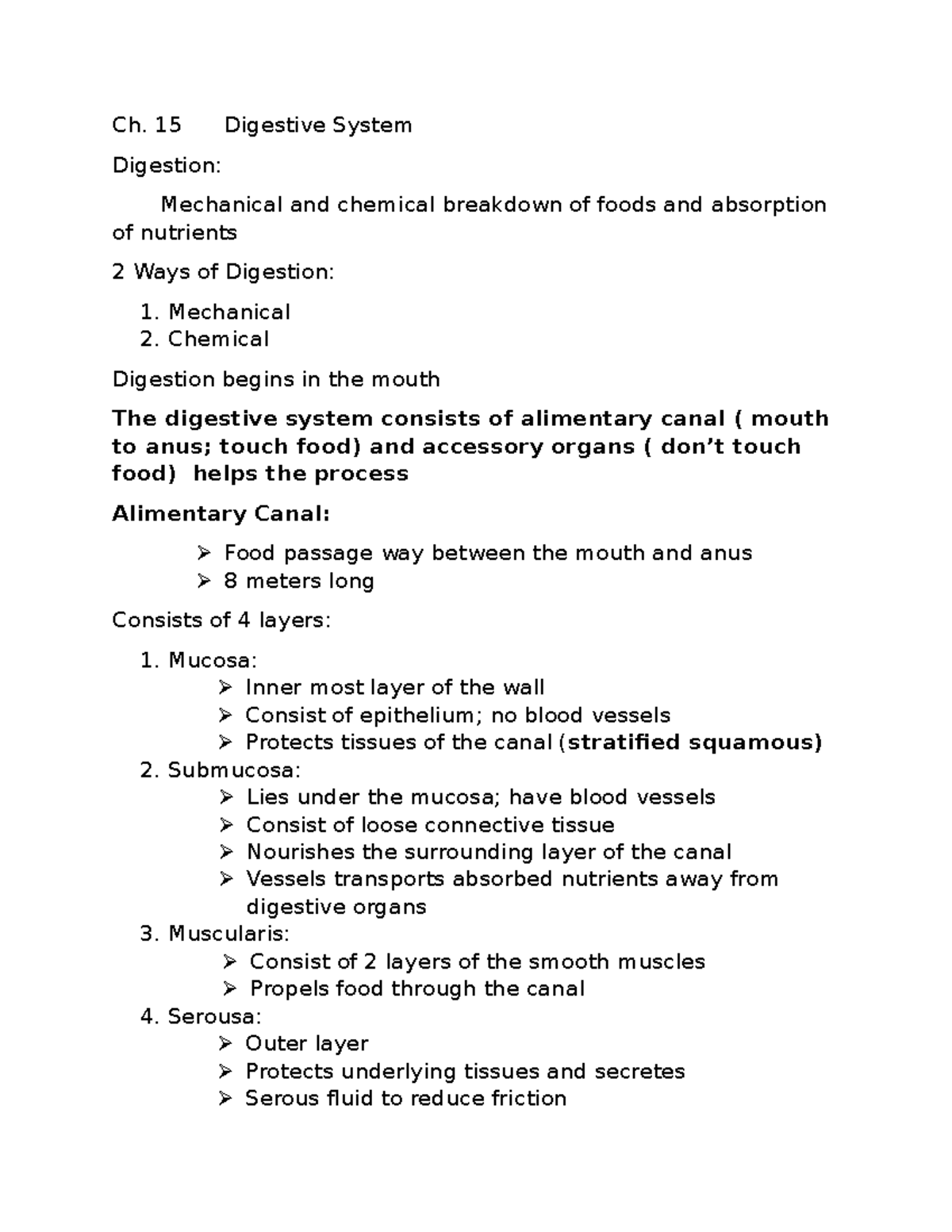 Anatomy and Physiology Notes Digestive System - Ch. 15 Digestive System ...