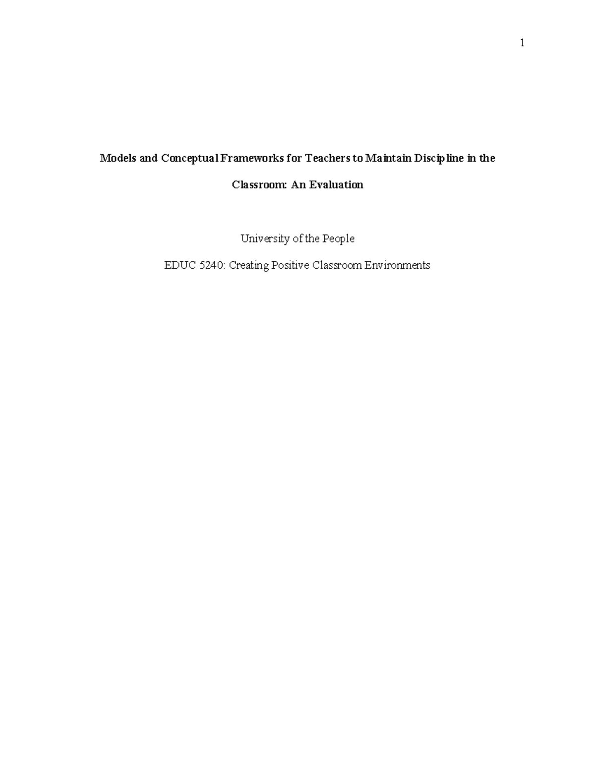 Educ 5240 unit 5 written assignment - Models and Conceptual Frameworks ...