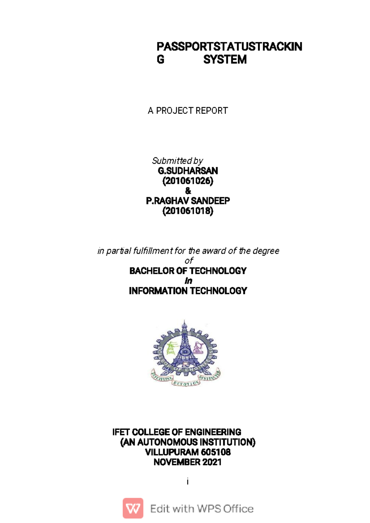 Passport Status Tracking System Report - i PASSPORTSTATUSTRACKIN G ...