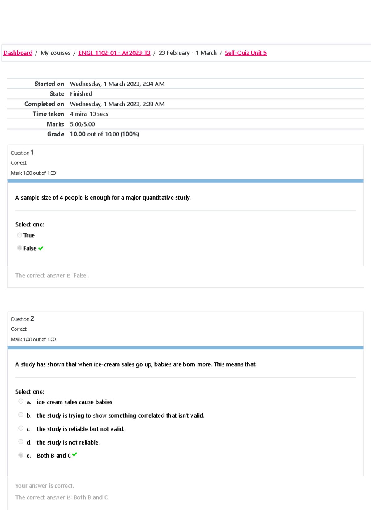 Self-Quiz Unit 5 Attempt review - Started on Wednesday, 1 March 2023, 2:34 AM State Finished ...